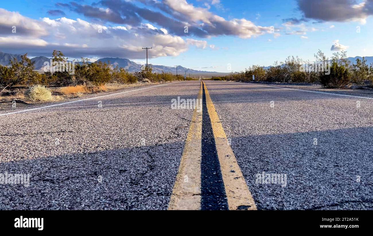 The typical road marking line on the US Route 66 highway from Chicago ...