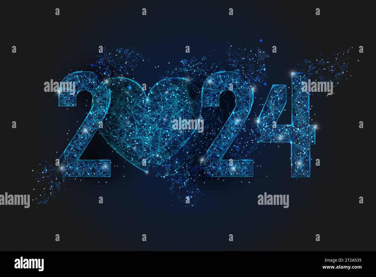 Abstract isolated blue image of new year number 2024. Polygonal low ...
