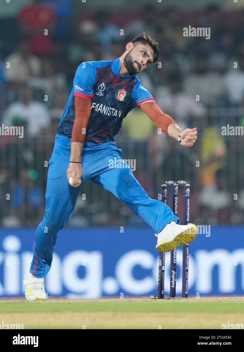 Afghanistan's Naveen-ul-Haq bowls during the ICC Cricket World Cup ...