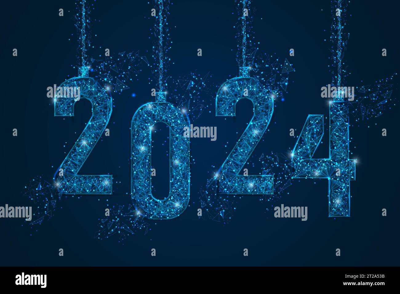 Abstract isolated blue image of new year number 2024. Polygonal low ...