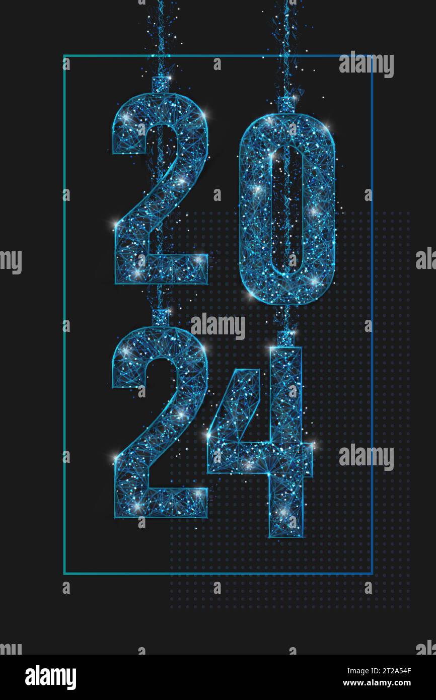 Abstract isolated blue image of new year number 2024. Polygonal low ...
