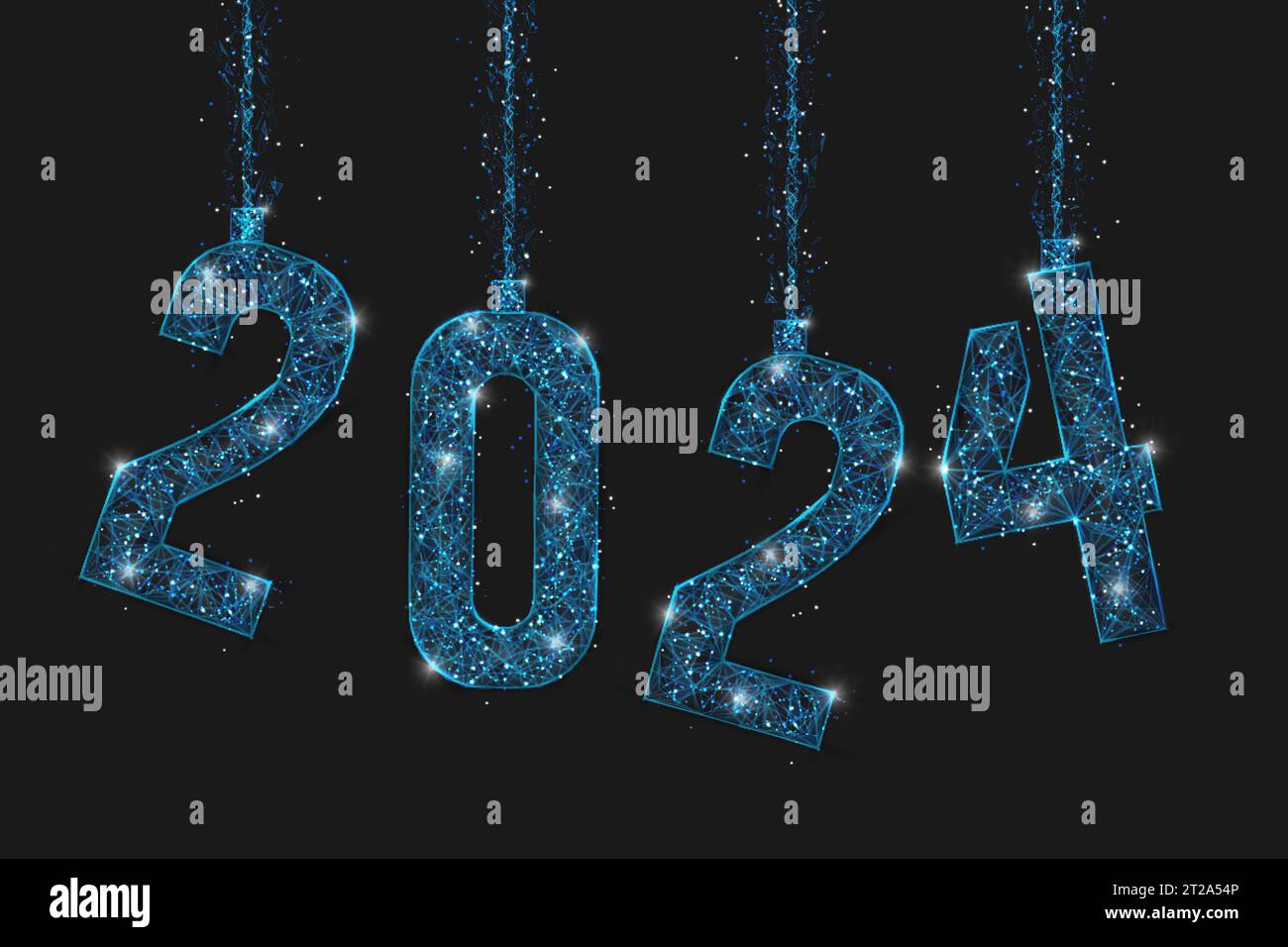 Abstract isolated blue image of new year number 2024. Polygonal low ...