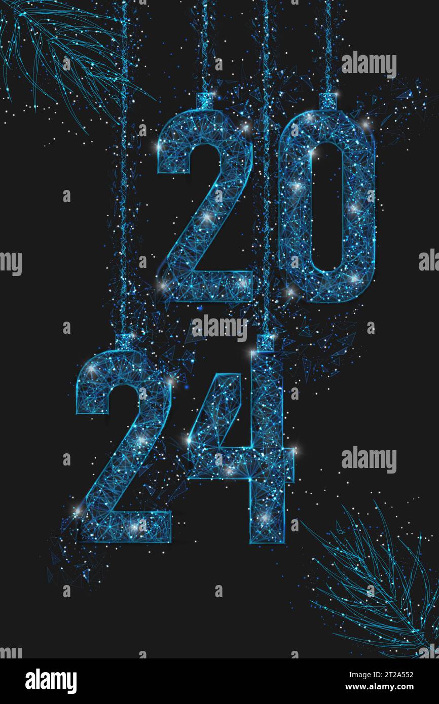 Abstract isolated blue image of new year number 2024. Polygonal low ...