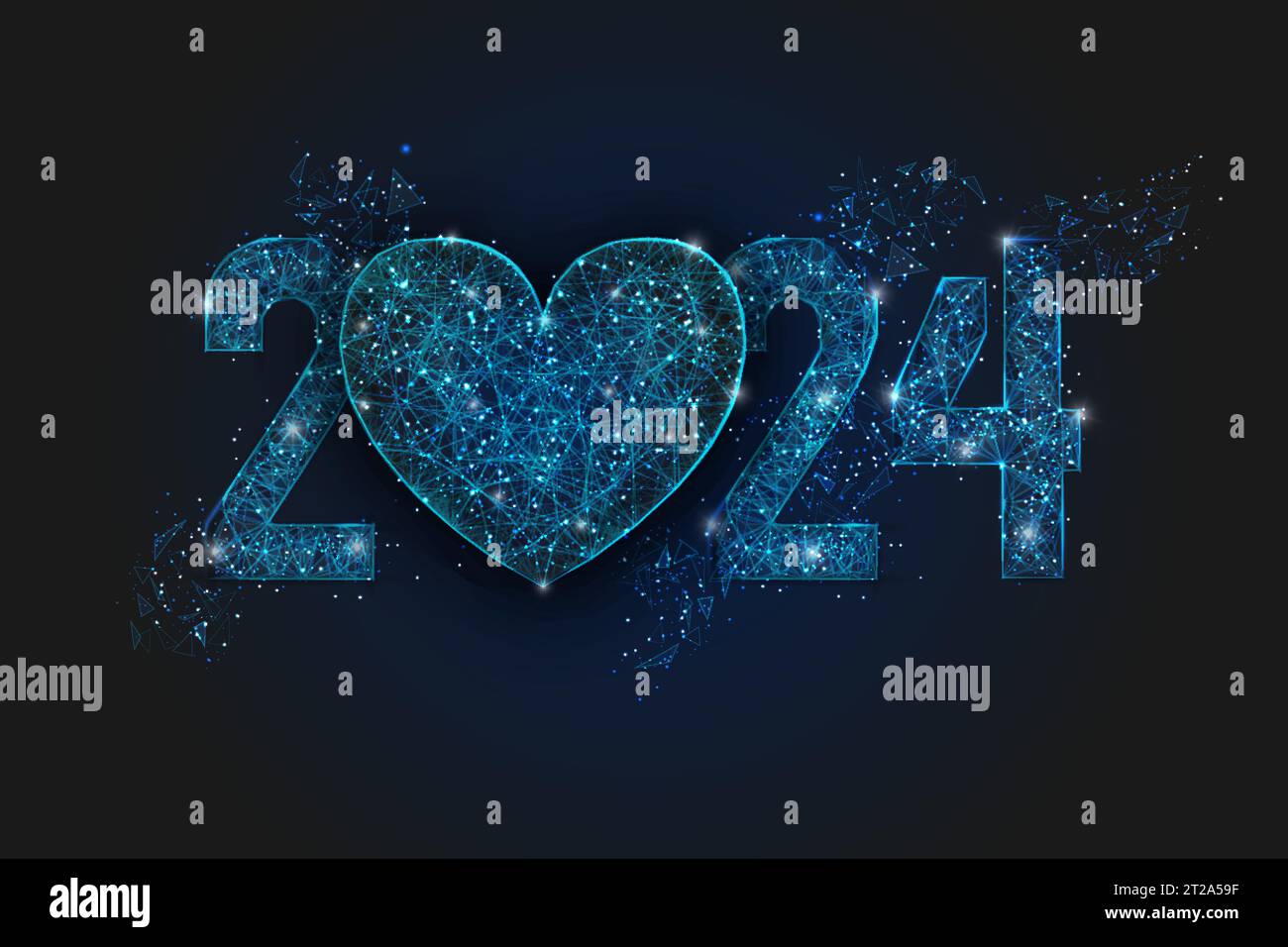Abstract isolated blue image of new year number 2024. Polygonal low ...