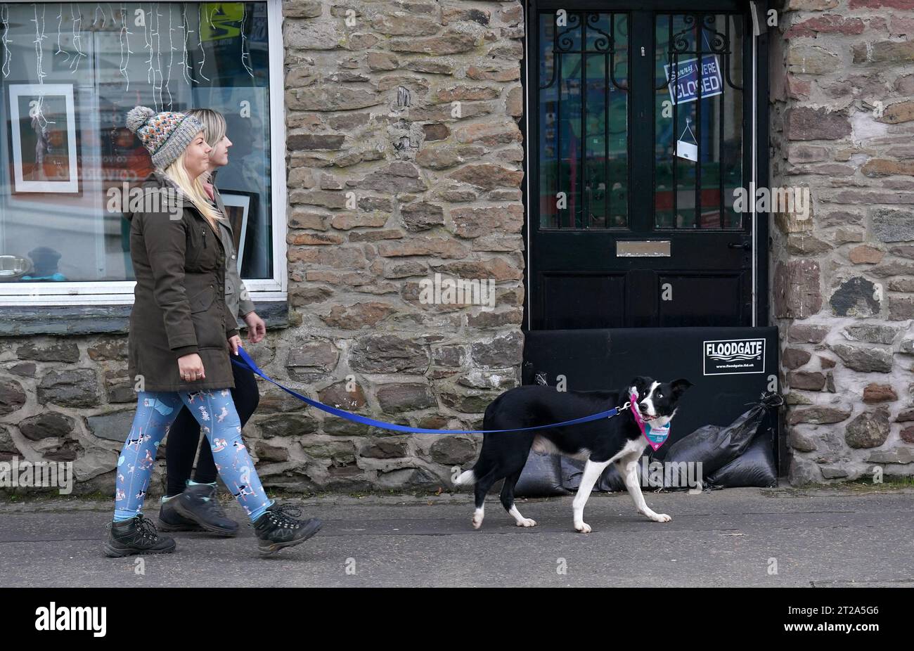 Sand bags sit in a doorway in Aberfoyle in Perthshire. Aberfoyle was ...