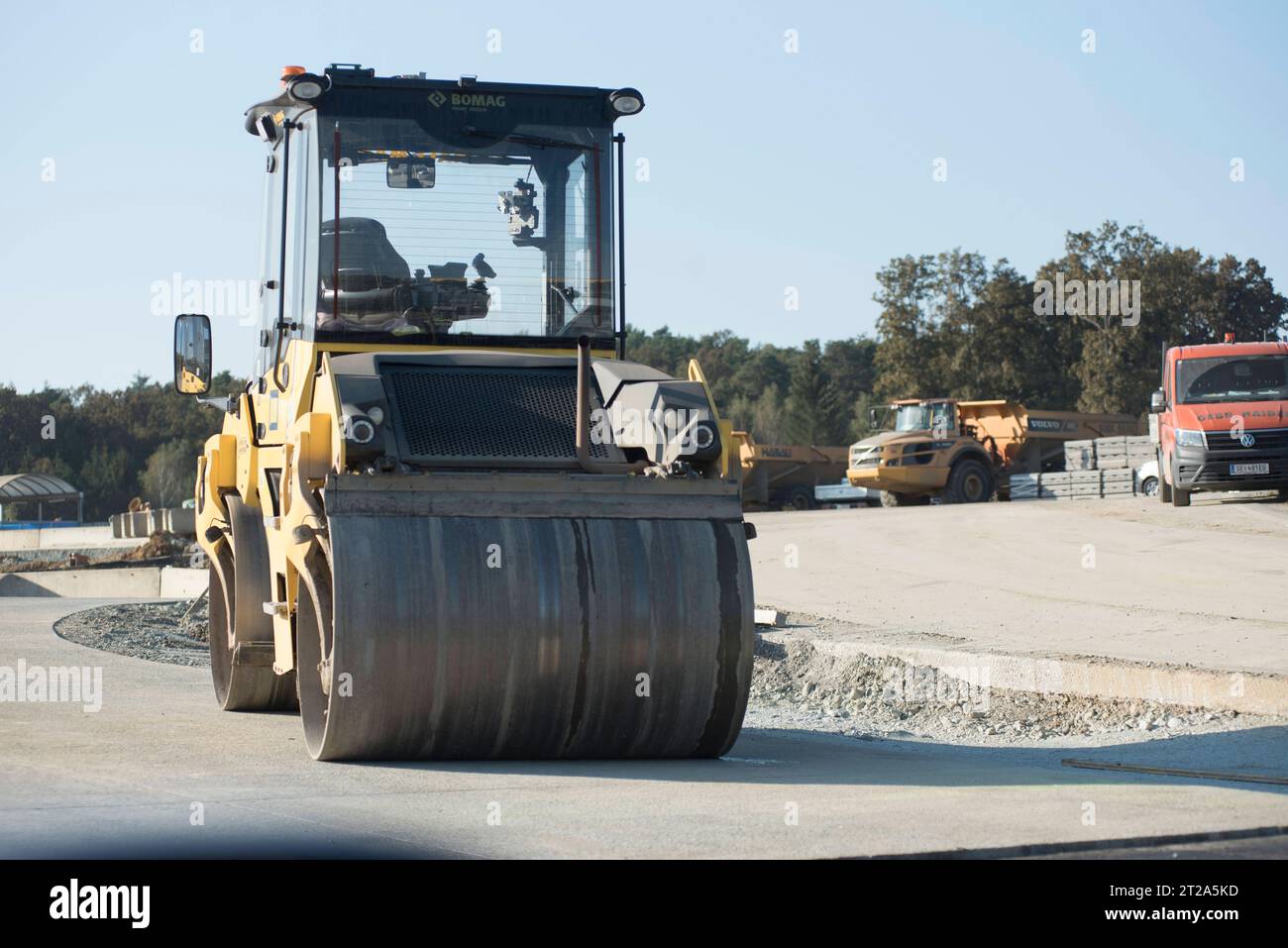 A Road Roller In The Construction Work And Road Work Road Roller In ...