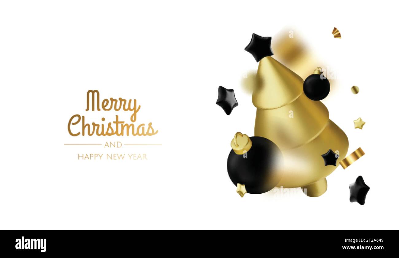 Christmas bright tree with star and balls. Merry Christmas and Happy ...