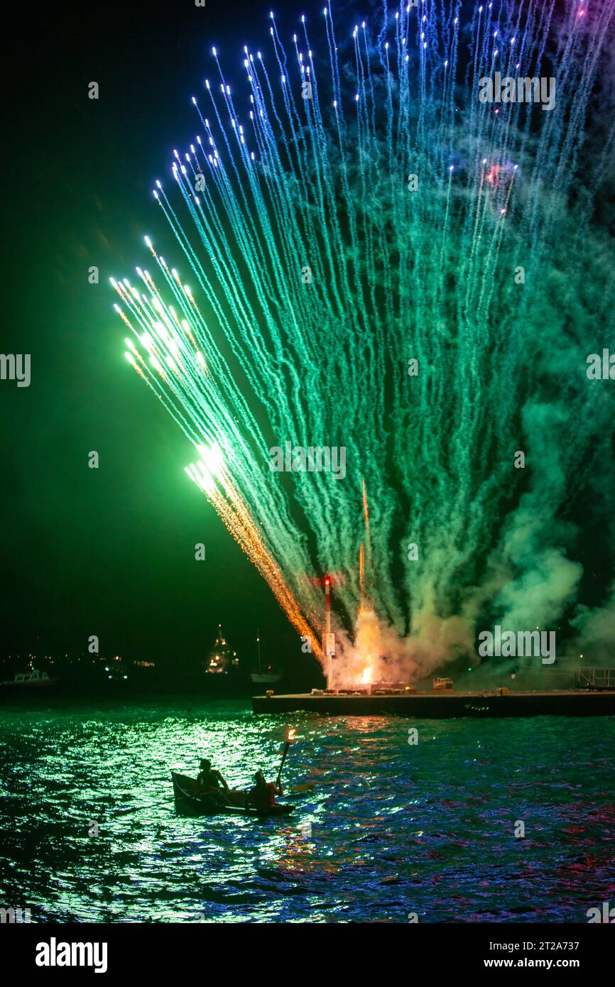 Amazing fireworks during the festivities of the Armata, a local annual ...