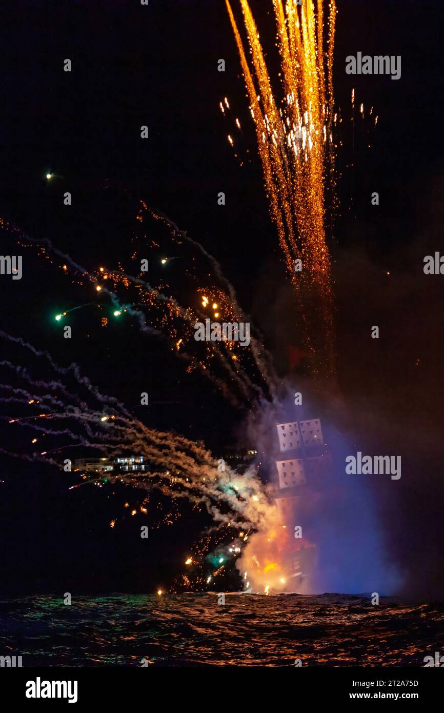 Amazing fireworks during the festivities of the Armata, a local annual ...