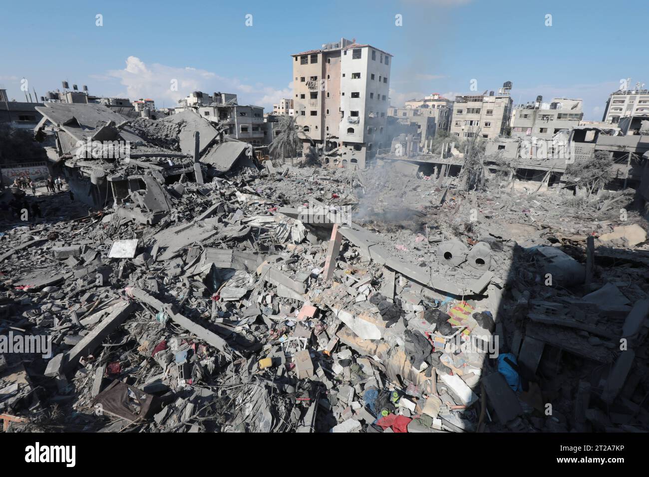 View of a destroyed buildings following the Israeli airstrikes on ...