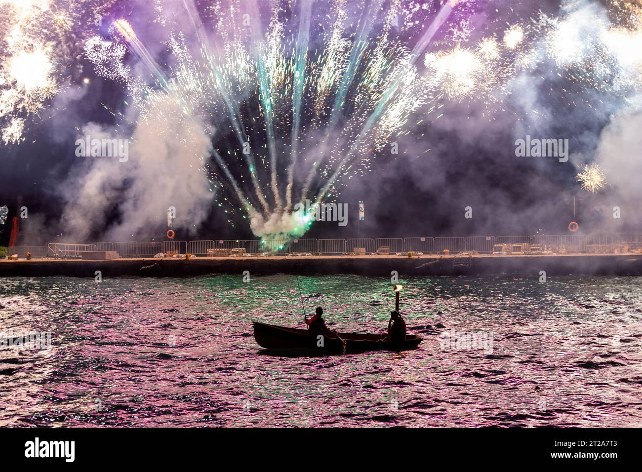 Amazing fireworks during the festivities of the Armata, a local annual ...