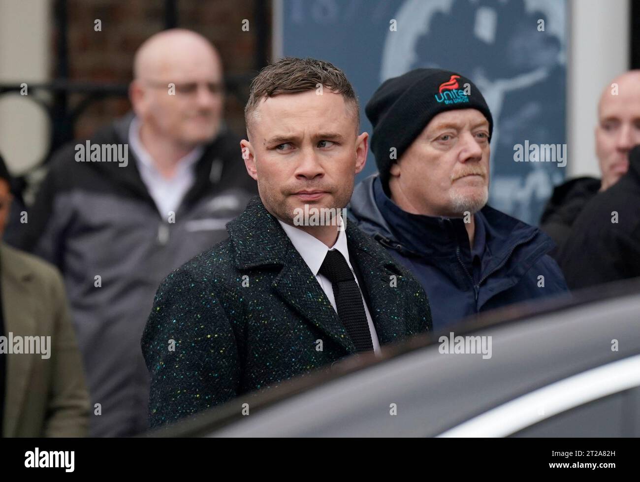 Boxer Carl Frampton arrives for the funeral of Olympic medallist boxer ...