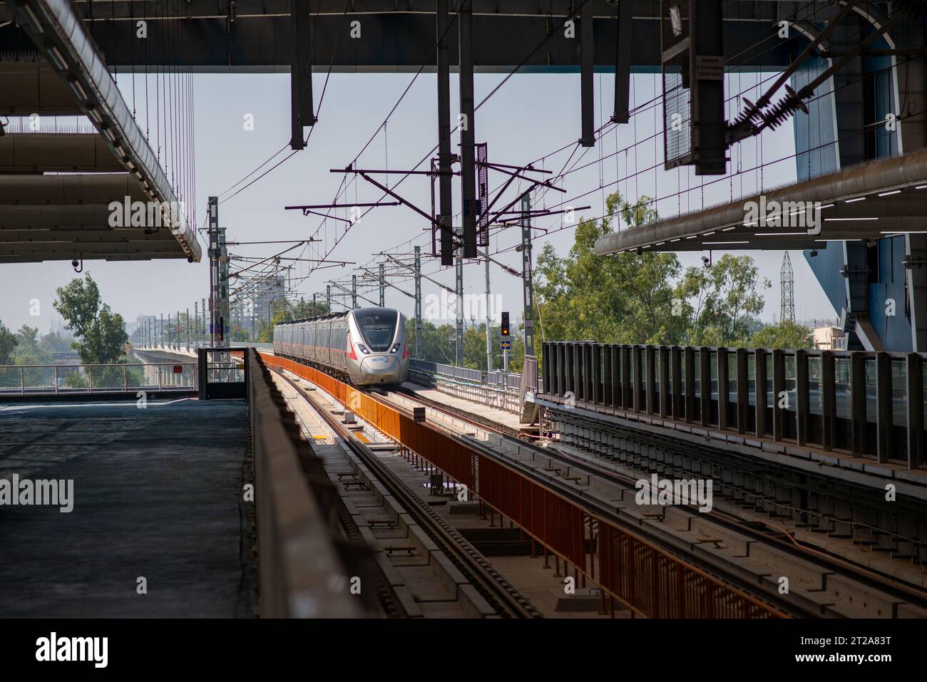 High speed train from the Regional Rapid Transit System is arriving at ...