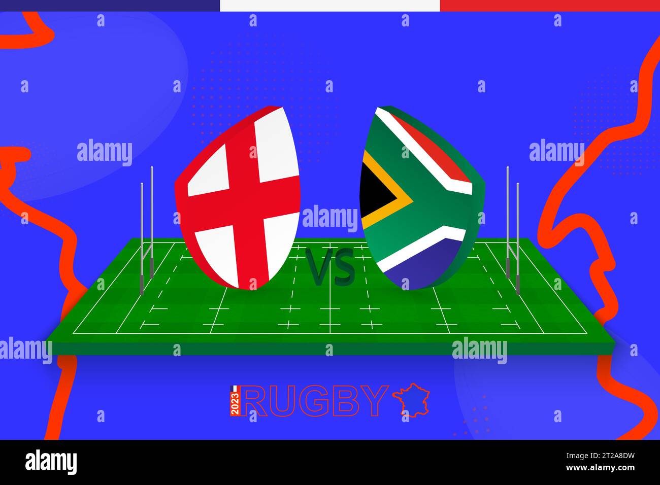 Rugby team England vs South Africa on rugby field. Rugby stadium on abstract background for Semi ...