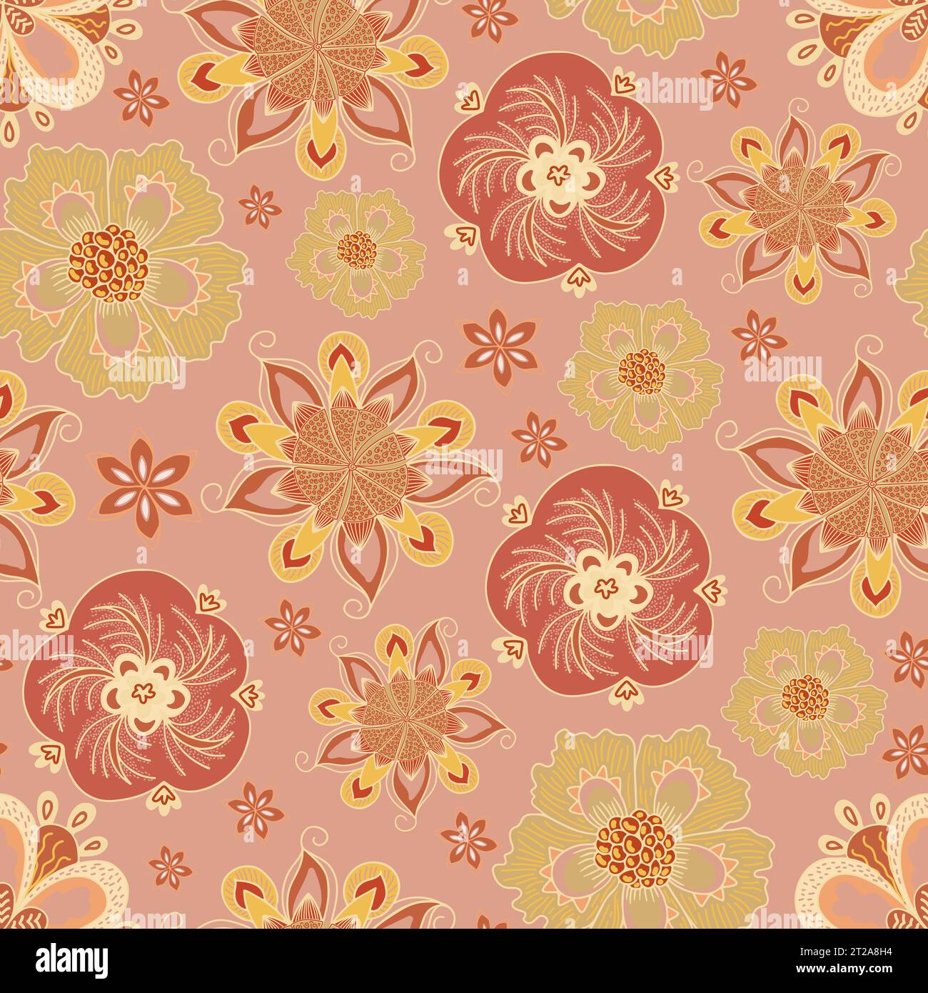 Floral seamless pattern in orange and pink in lace design, romantic ...