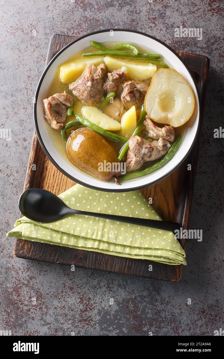 Swedish Lamb Stew with Pears Potatoes and Green Beans closeup on the ...