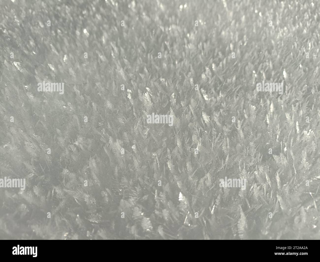 Close up surface texture of ice crystals in daylight. Surface hoar that ...