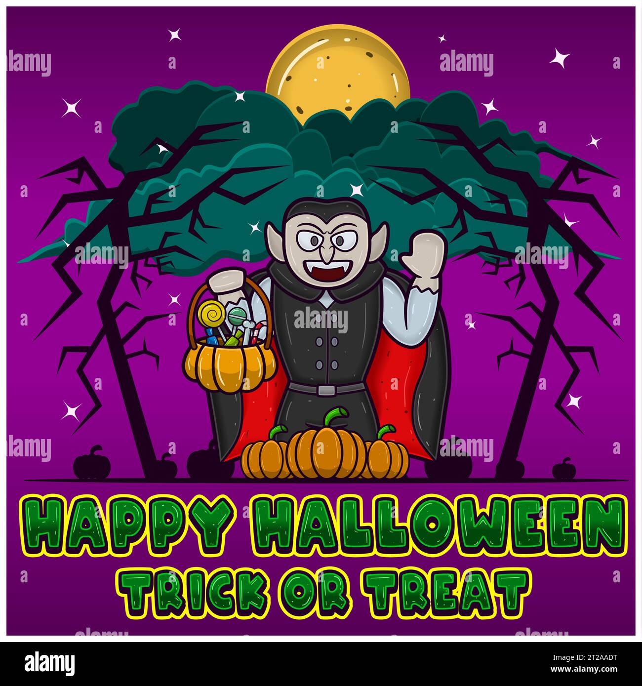 Dracula Holding Candy. Happy Halloween. Trick or Treat. Greeting Card ...