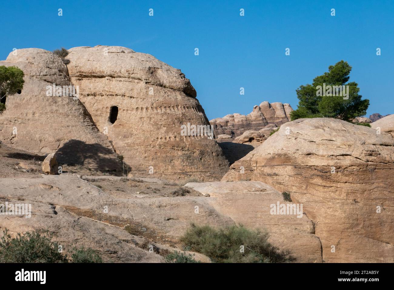 famous antique stone graves at bab as-siq near Petra in Jordan Stock ...
