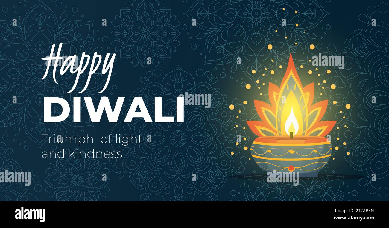 Indian holiday Happy Diwali banner. Deepavali India festival of lights ...