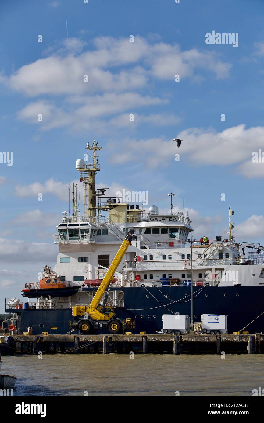 Trinity House bouy-laying vessel Galatea taking on supplies and other ...