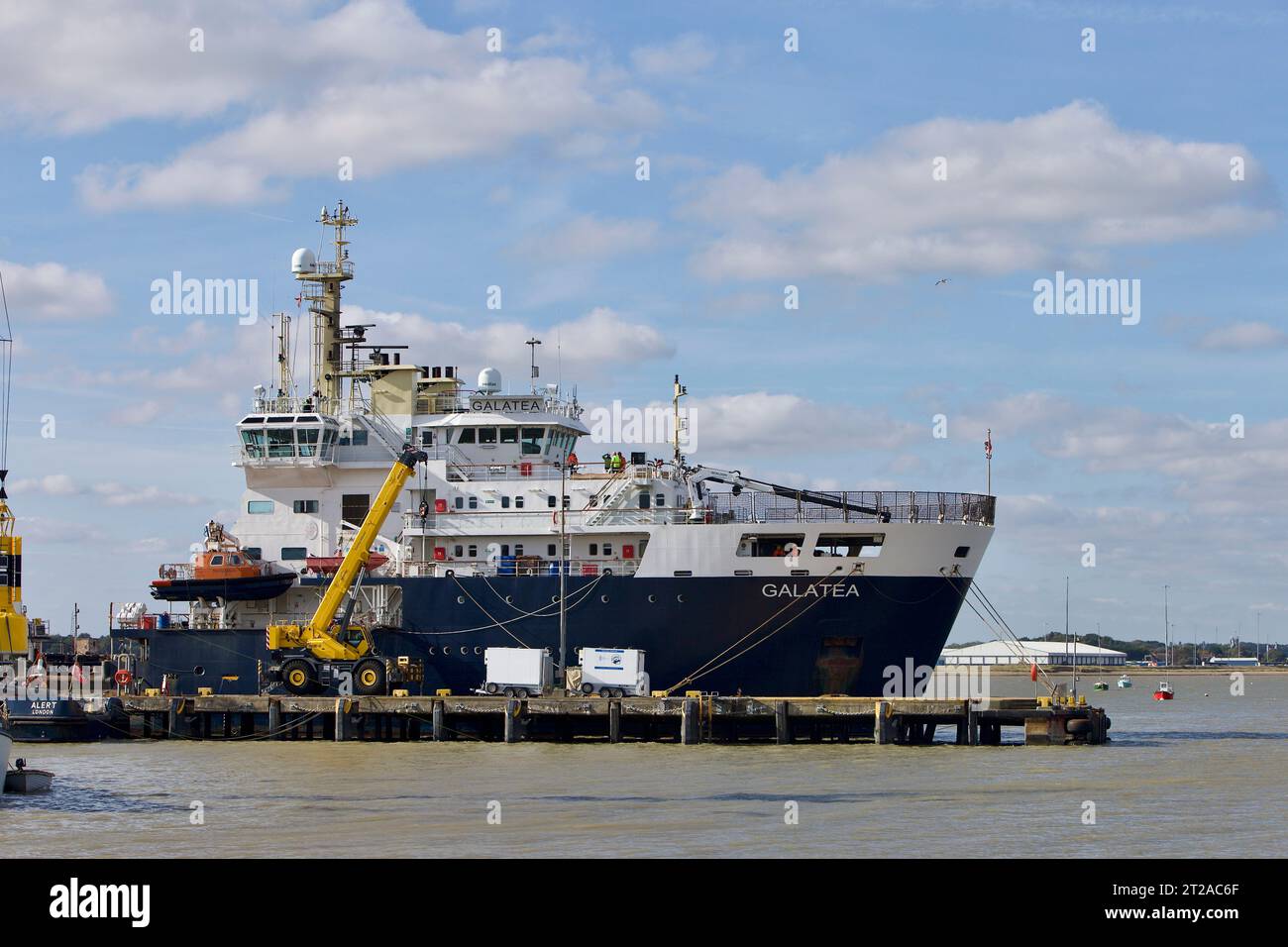 Trinity House bouy-laying vessel Galatea taking on supplies and other ...