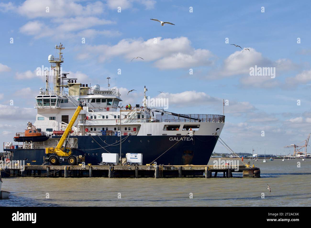 Trinity House bouy-laying vessel Galatea taking on supplies and other ...