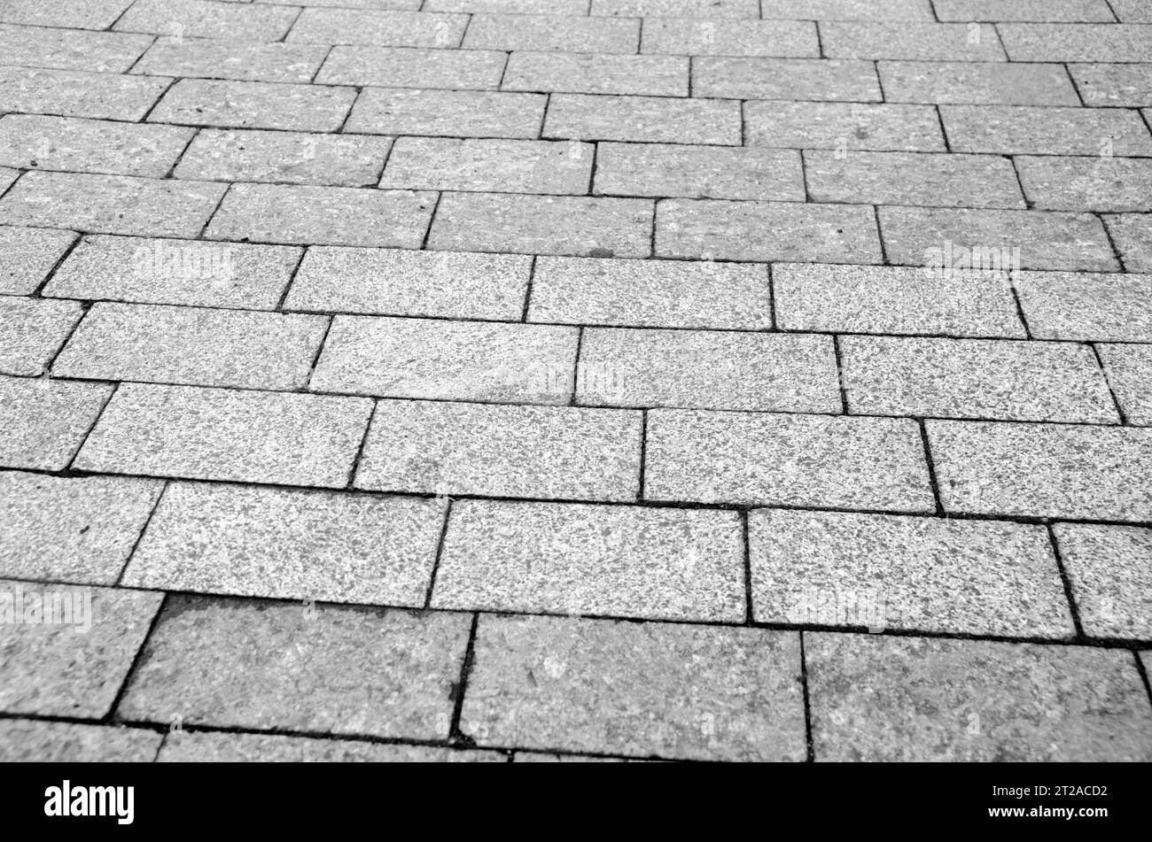 Bricks and stones city pavement pattern, road texture black and white ...
