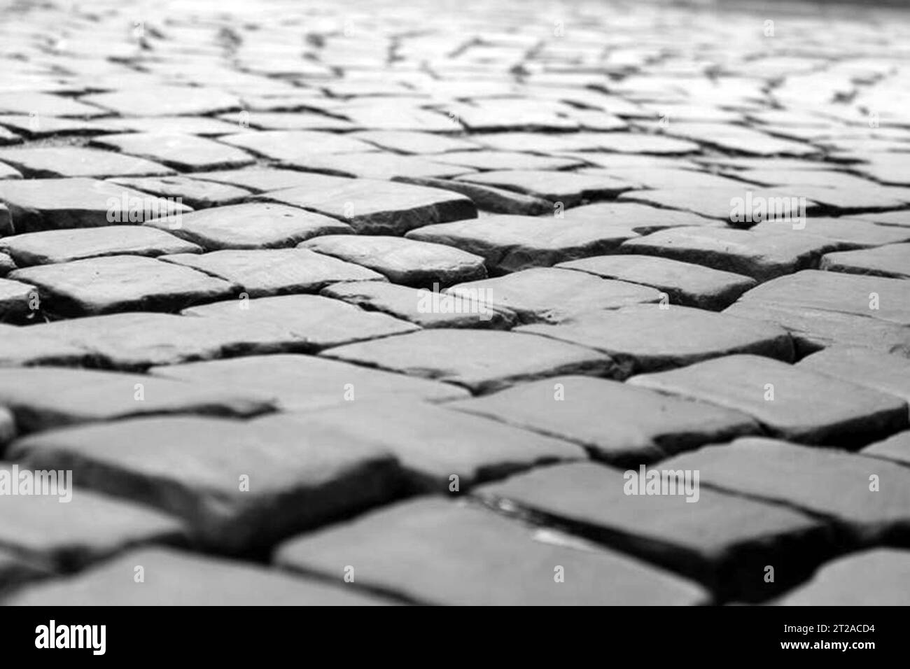 Grey stone block pavement. Old brick road black and white background ...