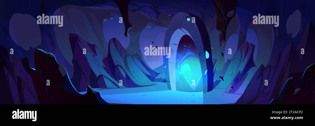 Magic cave with fantasy portal door cartoon vector. Alien teleport gate ...