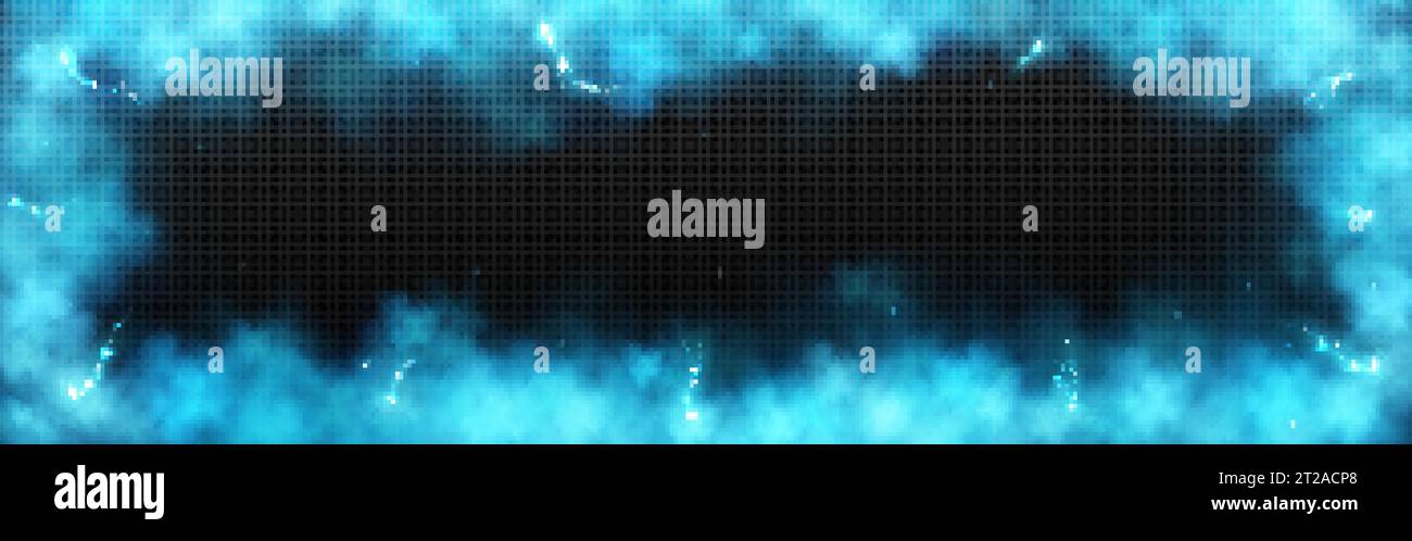 Blue lightning and smoke effect frame background. 3d abstract thunder ...