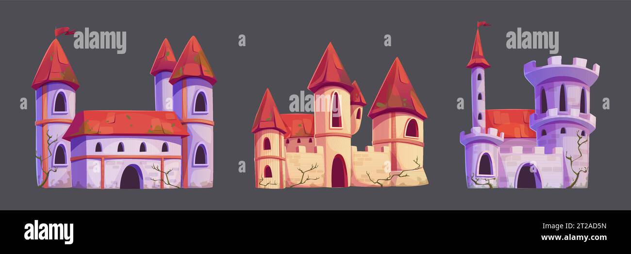 Medieval castles set isolated on background. Vector cartoon ...