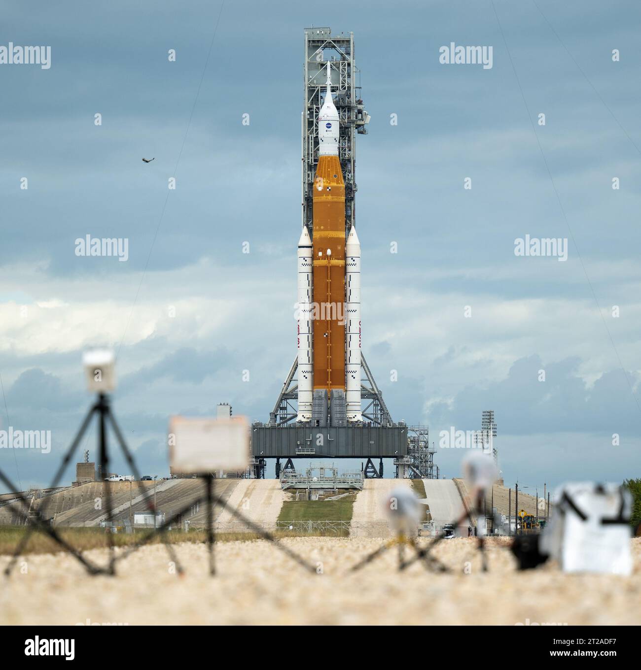 Artemis I Prelaunch. Media remote cameras are setup outside Launch Pad ...