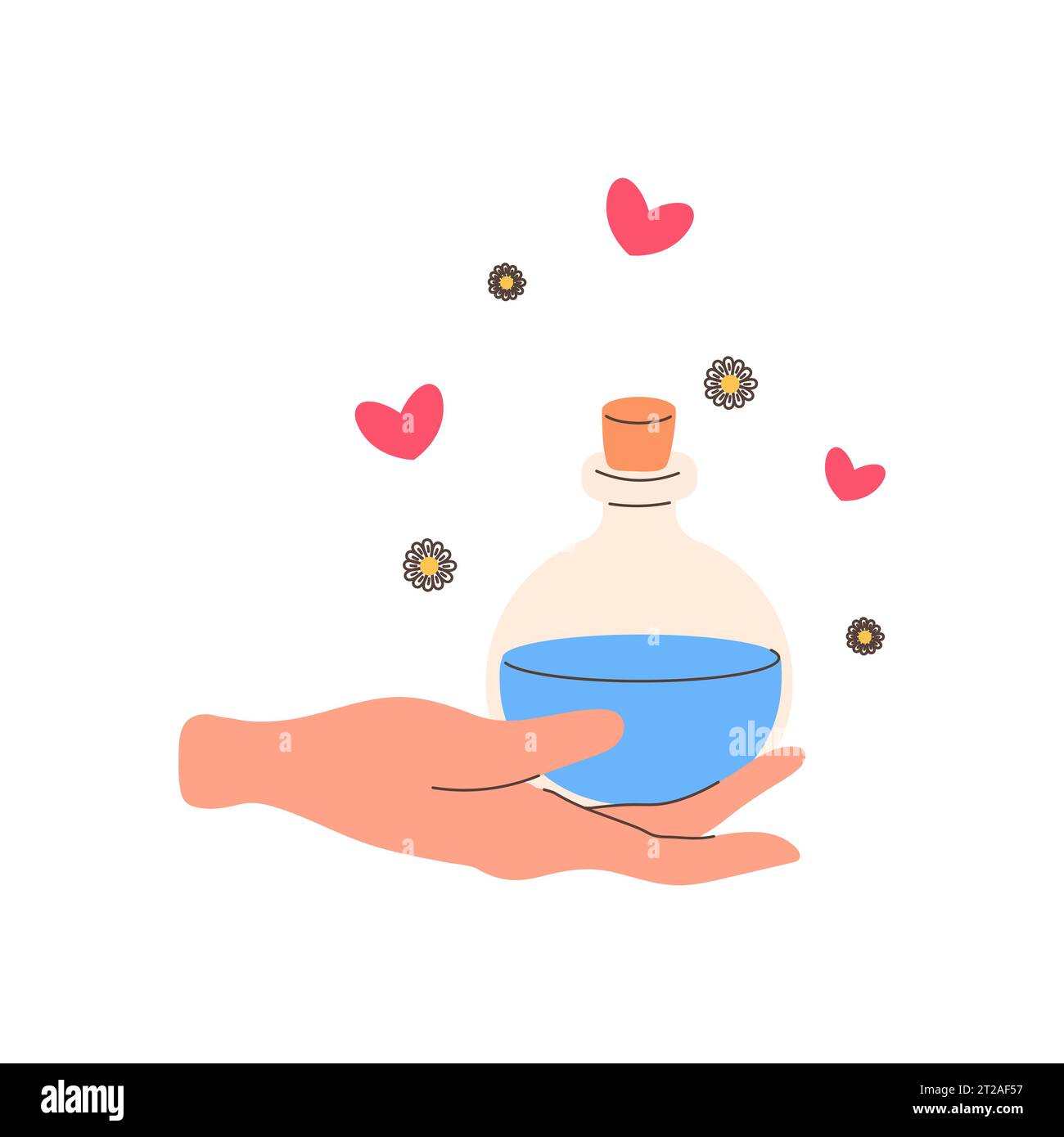 hand holding potion flask with hearts. vector illustration Stock Vector ...