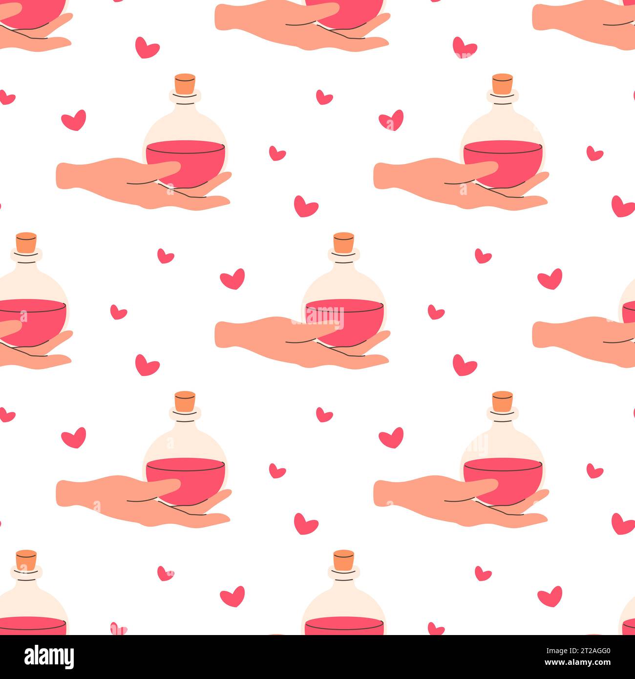 Seamless pattern hand holding potion in flask pink esoteric . Vector ...
