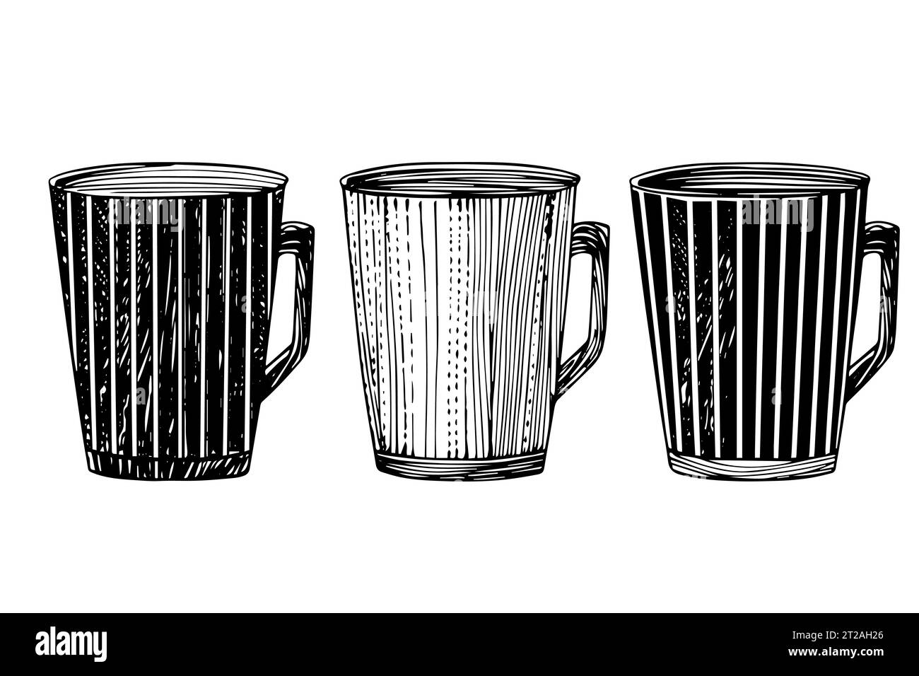 Set of vintage cups or mugs hand drawn ink sketch. Engraved style vector illustration Stock ...