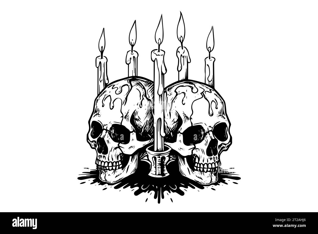 Scull with candle hand drawn ink sketch. Engraved style vector ...