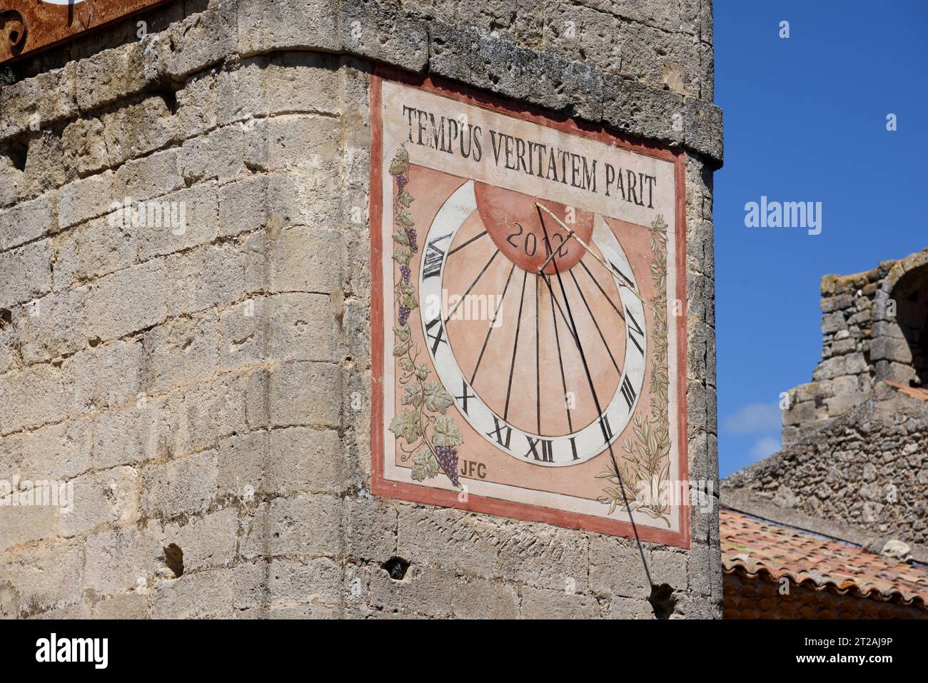 Modern Painted Sundial on Belfry, Church Tower or Clock Tower, Tempus ...