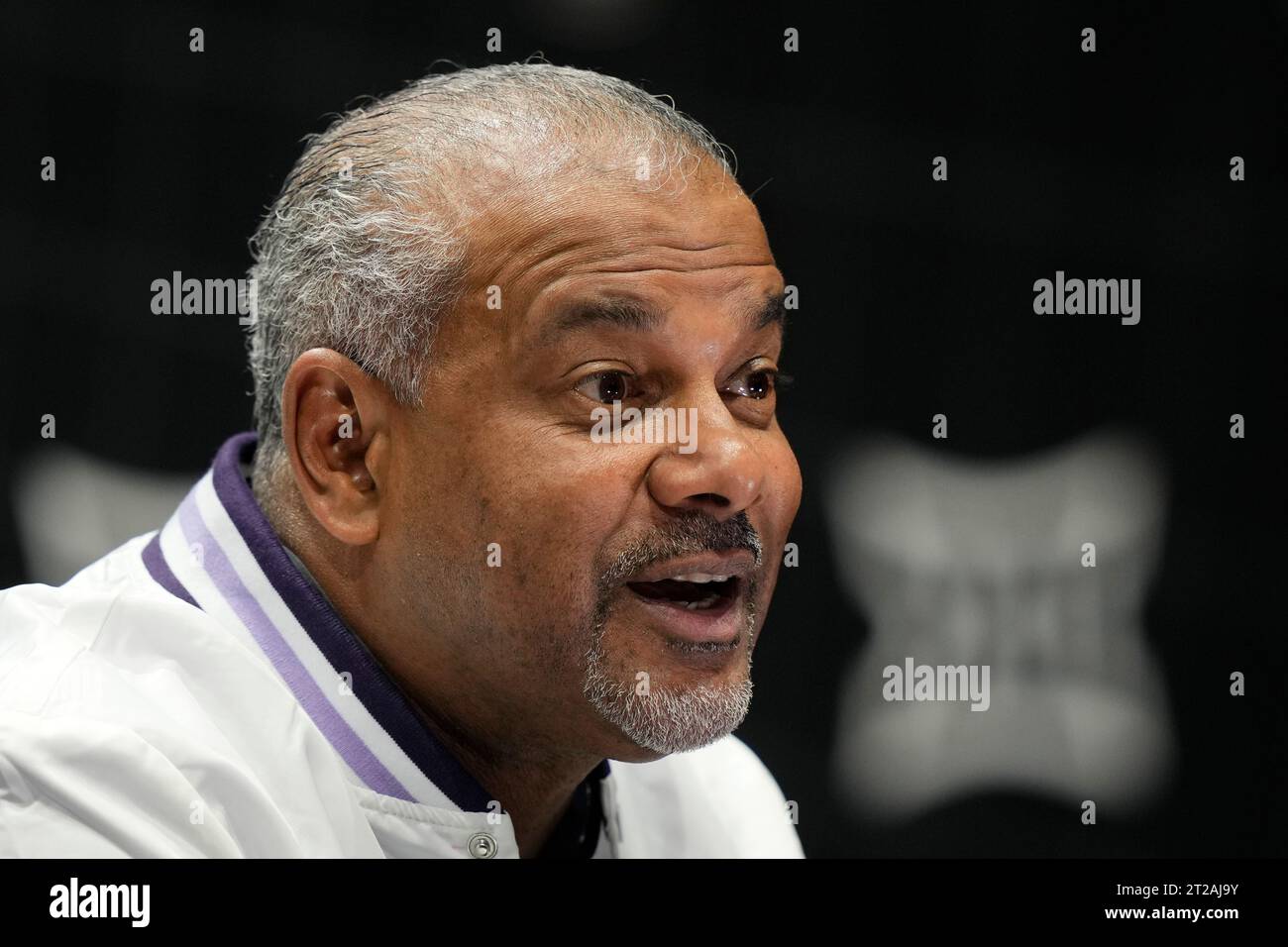 Kansas State coach Jerome Tang addresses the media during the NCAA ...