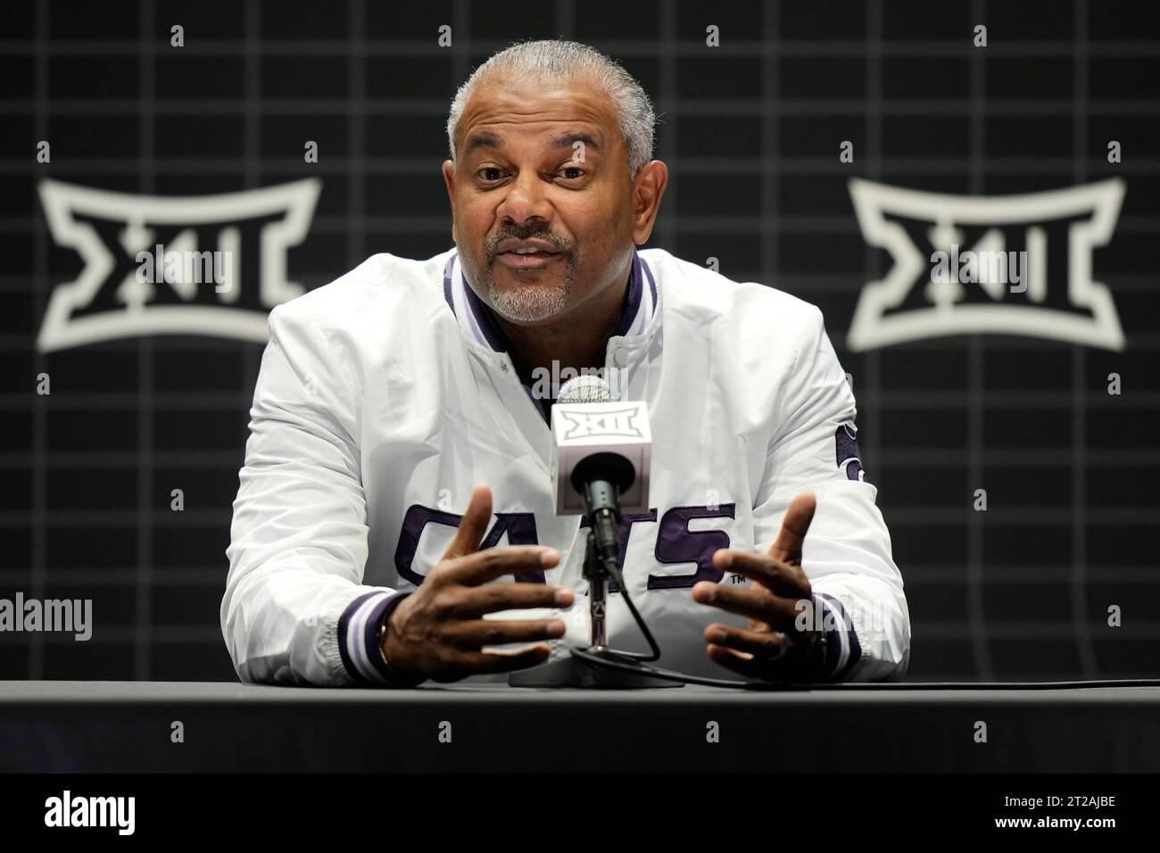 Kansas State coach Jerome Tang addresses the media during the NCAA ...