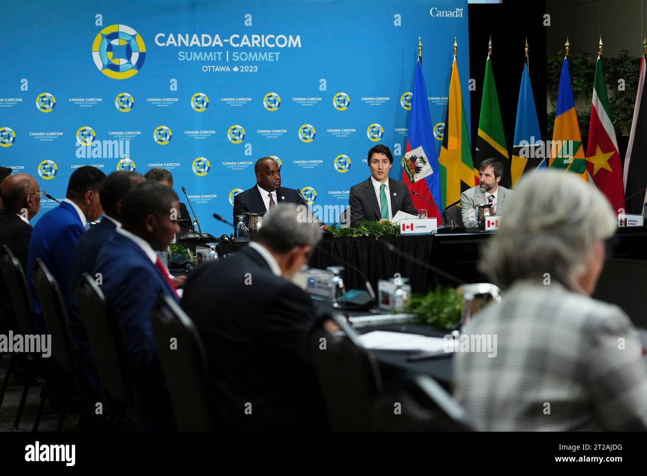 Canada Prime Minister Justin Trudeau speaks during the first working ...