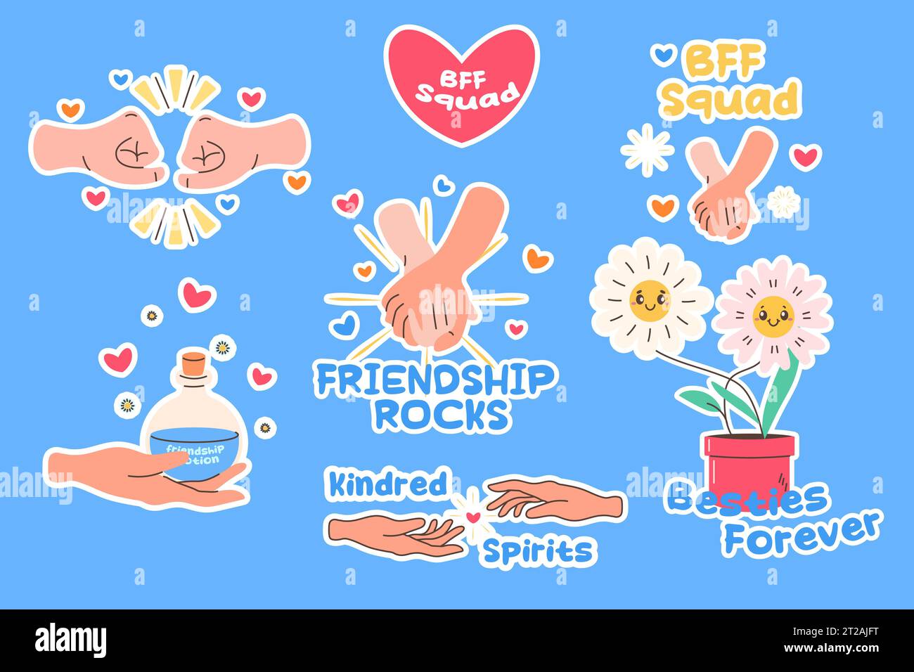 Set of stickers about friends and friendship. hand holding hand, fist ...