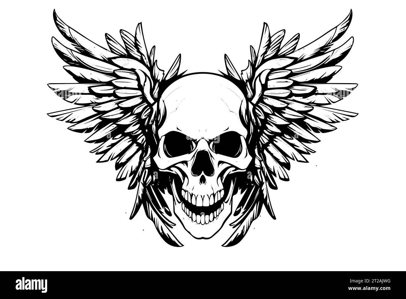 Skull with wings hand drawn ink sketch. Engraved style vector ...