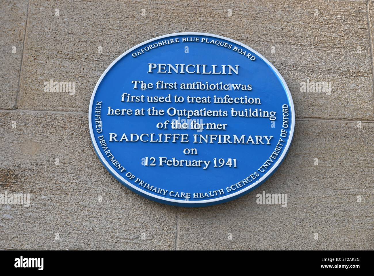 A blue plaque on the outside wall of the old Radcliffe Infirmary in ...