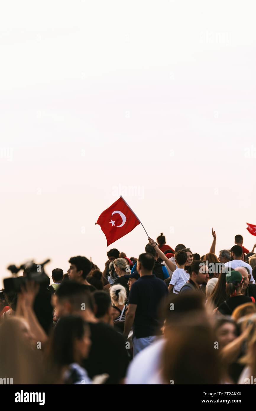 Izmir, Turkey - September 9, 2023: Amidst the sea of jubilant people at ...