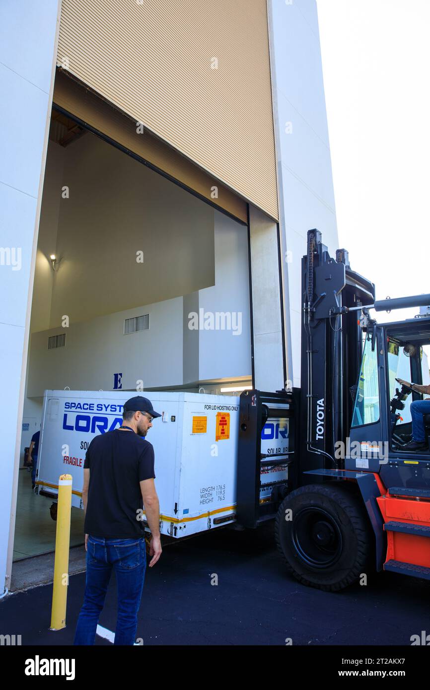 Psyche Solar Array Arrival and Offload. The transport carrier ...