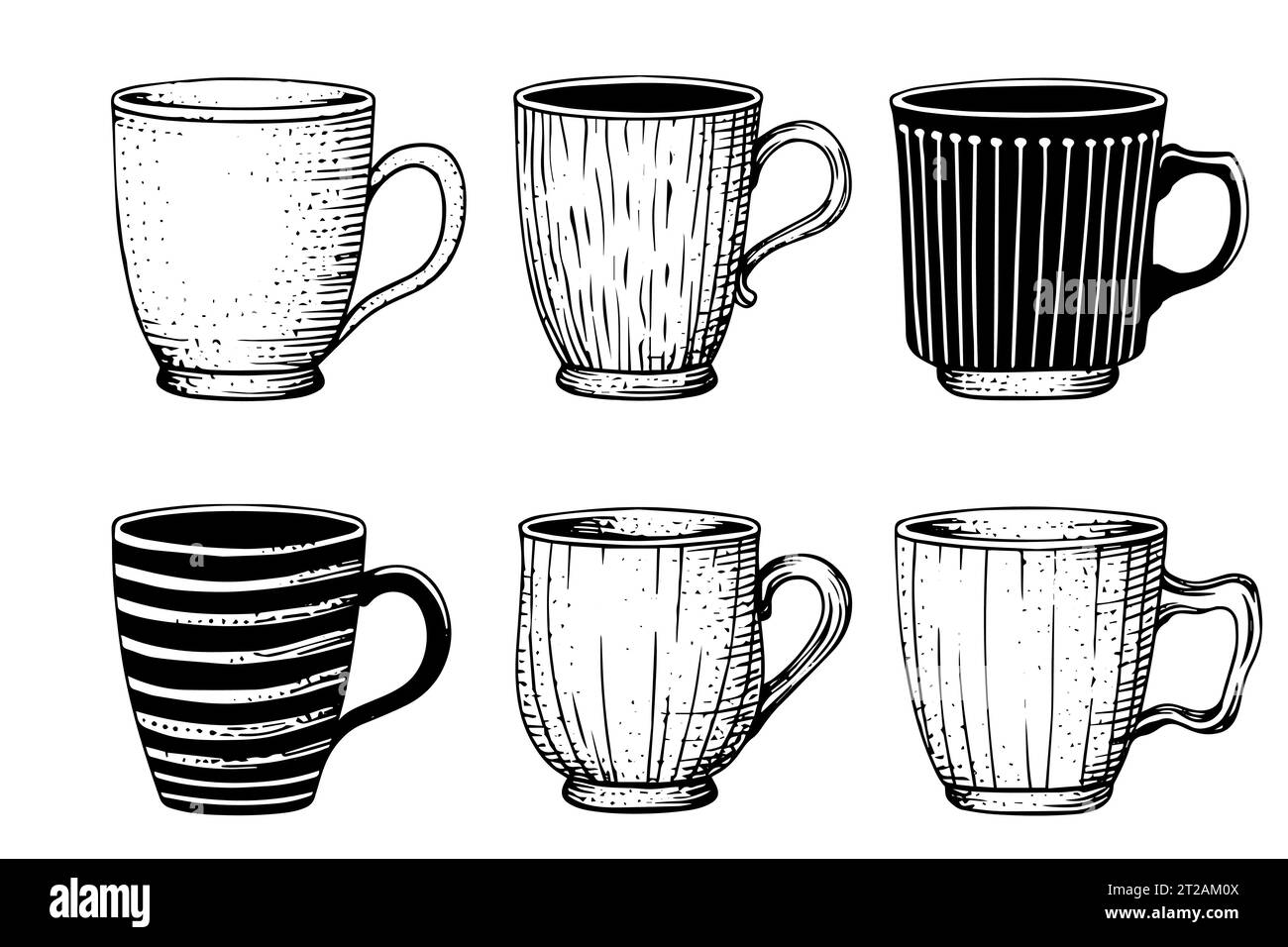 Set of vintage cups or mugs hand drawn ink sketch. Engraved style vector illustration Stock ...