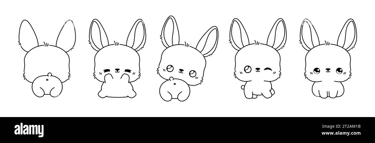 Collection of Vector Cartoon Rabbit Coloring Page. Set of Kawaii ...
