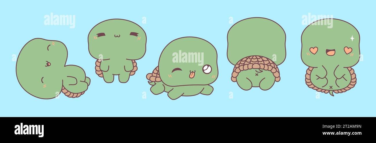 Set of Kawaii Isolated Turtle. Collection of Vector Cartoon Animal ...
