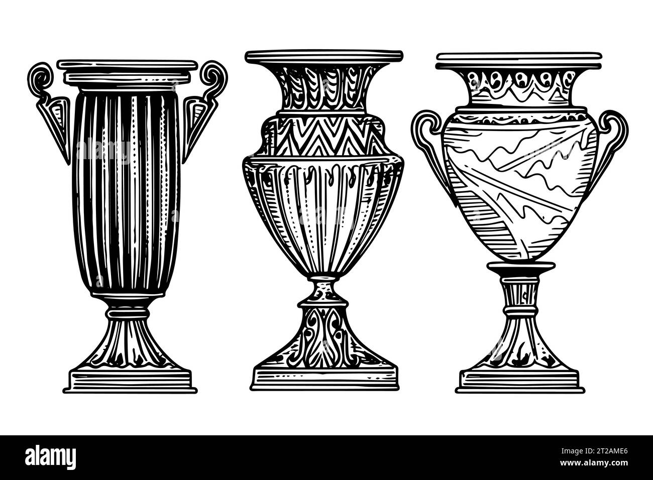 Set of ancient vase hand drawn ink sketch. Engraved style vector ...